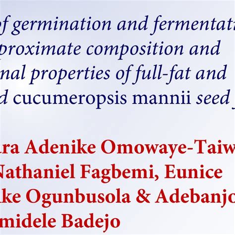Pdf Effect Of Germination And Fermentation On The Proximate