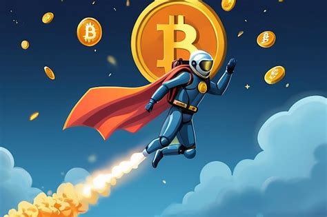 Premium Photo Bitcoin Skyrocketing Man With Jetpack Flying Upwards With Bitcoins In The Sky