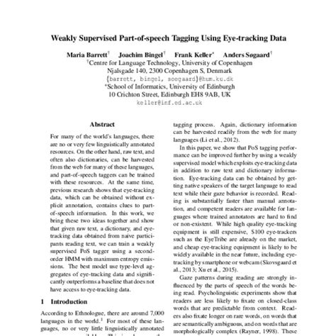 Weakly Supervised Part Of Speech Tagging Using Eye Tracking Data Acl