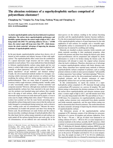Pdf The Abrasion Resistance Of A Superhydrophobic Surface Comprised