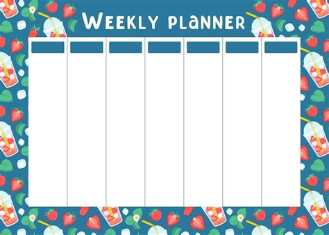 Premium Vector Weekly Summer Planner With Strawberries Lemonade