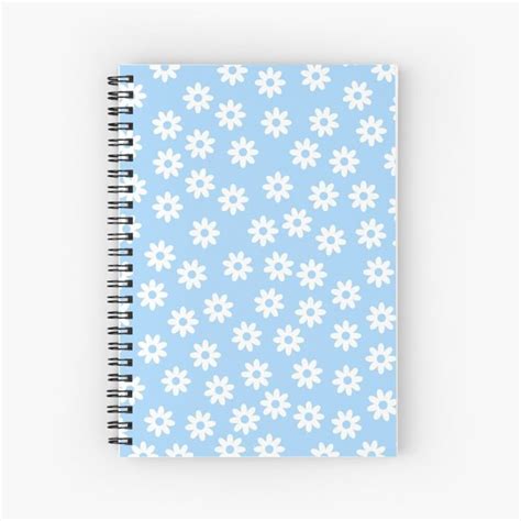 Cute White Flower Pastel Blue Spiral Notebook