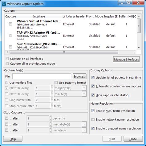 Wireshark A More Concise Capture Options Dialog For