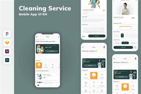 Cleaning Service Mobile App Ui Kit Ui Kits And Libraries ~ Creative