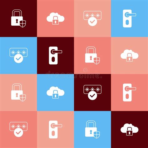 Set Pop Art Shield Security With Lock Cloud Computing Password