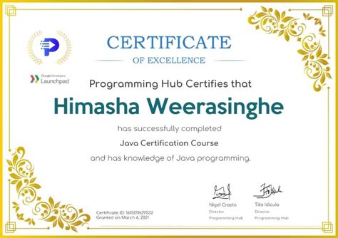 Himasha Weerasinghe On Linkedin Programminghub Certificate Java