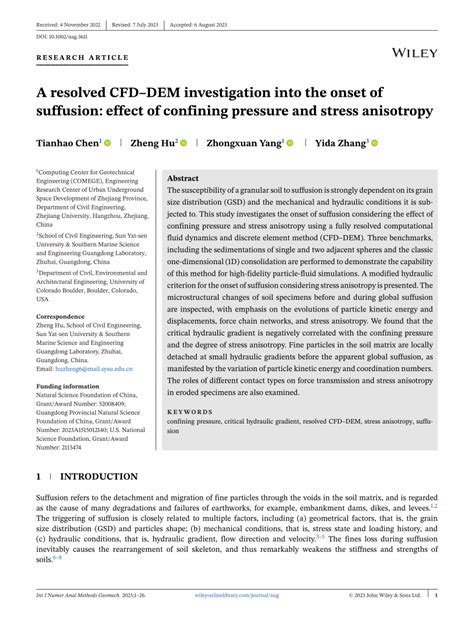 PDF A Resolved CFDDEM Investigation Into The Onset Of Suffusion Effect Of Confining Pressure