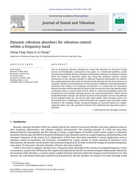 Pdf Dynamic Vibration Absorbers For Vibration Control Within A Frequency Band