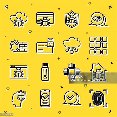 세트 지문 집 시스템 버그 그래픽 암호 보호 시스템 잠금 방화벽 보안 벽 클라우드 및 사물 인터넷 아이콘이있는 신용 카드 벡터 0명에 대한 스톡 벡터 아트 및 기타 이미지
