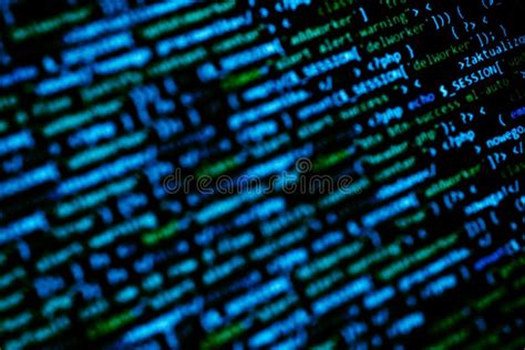 Dark Blue Monitor With Programming Code Technology Abstract Background