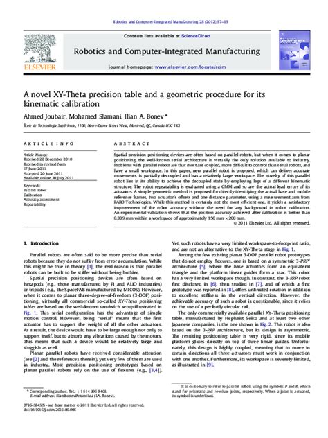 Pdf A Novel Xy Theta Precision Table And A Geometric Procedure For