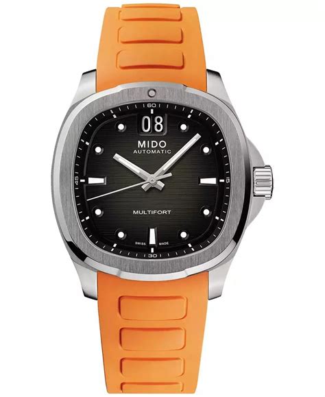 Mido Mens Swiss Automatic Multifort Orange Rubber Strap Watch 41mm