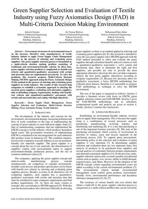Pdf Multi Criteria Decision Making For Green Supplier Selection And Evaluation Of Textile