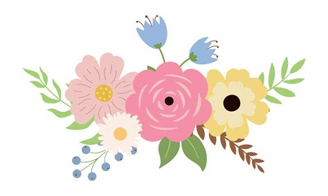 Summer Bouquet With Colorful Flowers Berries And Leaves Clipart