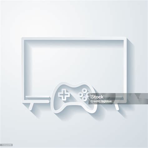 게임 패드가있는 Tv 빈 배경에 종이 잘라내기 효과가 있는 아이콘 아이콘에 대한 스톡 벡터 아트 및 기타 이미지 아이콘