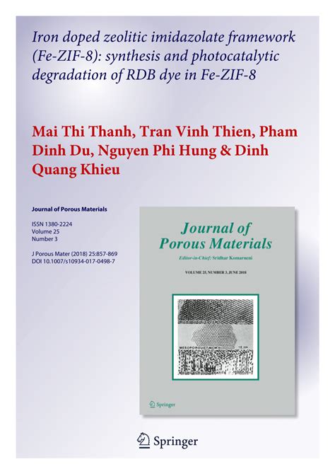 Pdf Iron Doped Zeolitic Imidazolate Framework Fe Zif 8 Synthesis And Photocatalytic