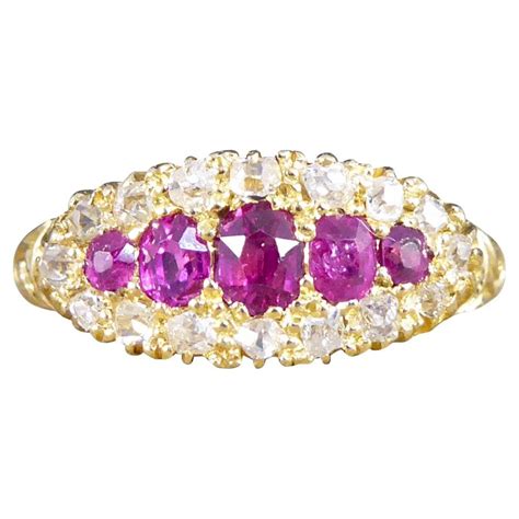 Late Victorian Sapphire And Diamond Five Stone 18 Carat Gold Ring At