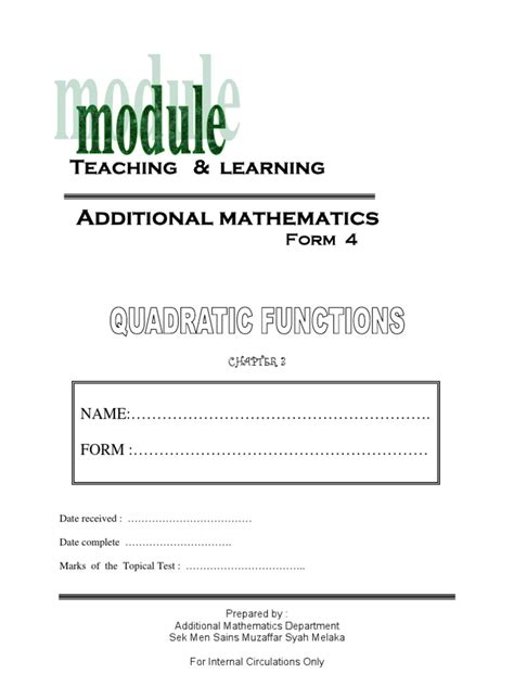 Add Math Quadratic Function Pdf Quadratic Equation Algebra