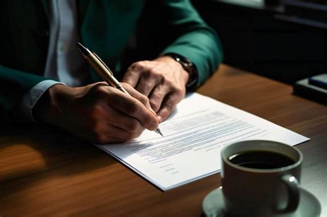 Premium Photo A Person Signing Loan Agreement And Is Holding A Coffee