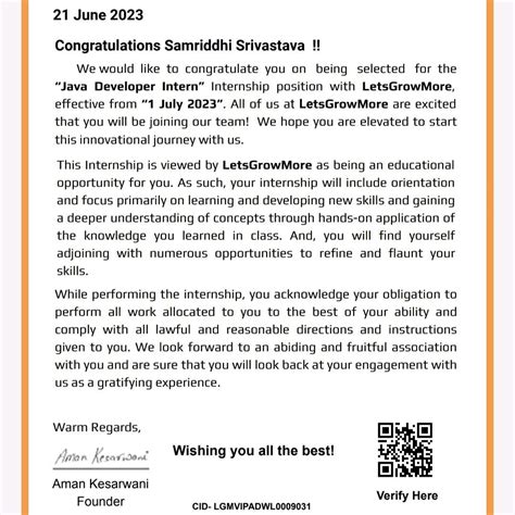 samriddhi srivastava on linkedin java programmer lgmvip intern