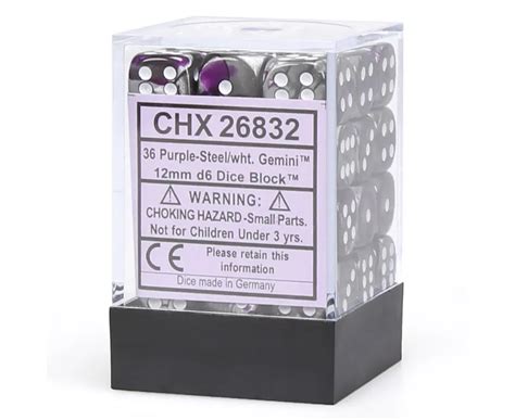 Chessex 12mm Dice Block Gemini 2 Purple Steelwhite