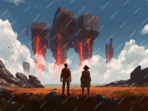 Premium Ai Image Dieselpunk Landscape Illustration Art Game Assests Background Robots Battler