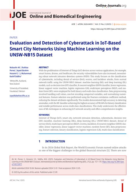 Pdf Evaluation And Detection Of Cyberattack In Iot Based Smart City