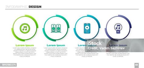 음악 음표 톤 스테레오 스피커 플레이어 및 정사각형으로 재생을 설정합니다 비즈니스 인포그래픽 템플릿입니다 벡터 Mp3 플레이어에 대한 스톡 벡터 아트 및 기타 이미지