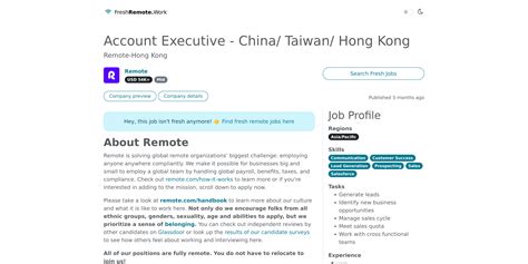 Account Executive China Taiwan Hong Kong Remote Hong Kong