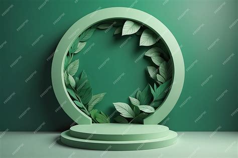 Premium Photo 3d Render Abstract Green Background With Geometric Leaf Design Empty Round Stage