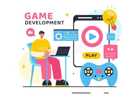 Vector Illustration Of Video Game Development With Games Digital