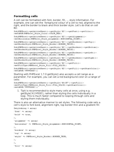 Pdf Phpexcel Formatting Cells Dokumentips