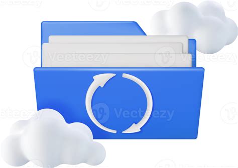 3d Blue Folder In Clouds With File Sync Icon 35714554 Png