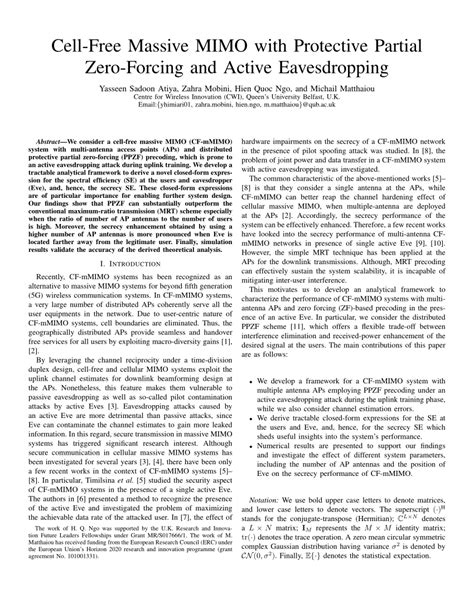 pdf cell free massive mimo with protective partial zero forcing and