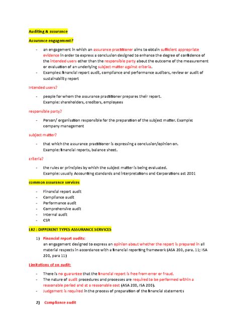 Acf3600 Week 1 Auditing And Assurance Assurance Engagement An Engagement In Which An Assurance