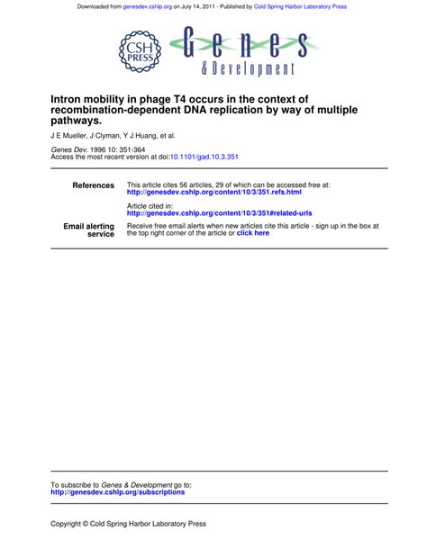 Pdf Intron Mobility In Phage T4 Occurs In The Context Of