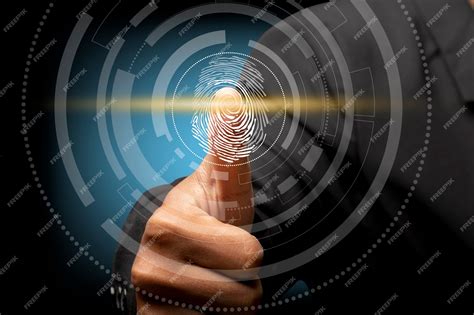 Premium Photo Businessman Scan Fingerprint Biometric Identity And Approval