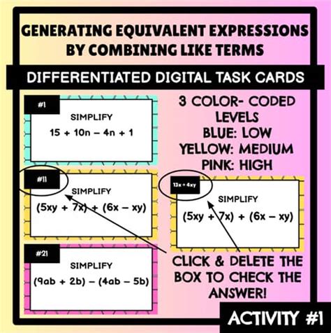 Simplifying Expressions By Combining Like Terms Digital Activity Bundle