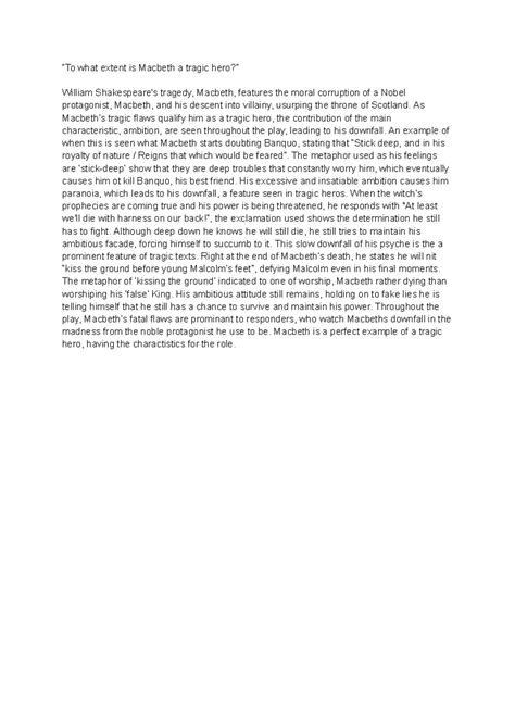 Macbeth Practice Question To What Extent Is Macbeth A Tragic Hero” William Shakespeares