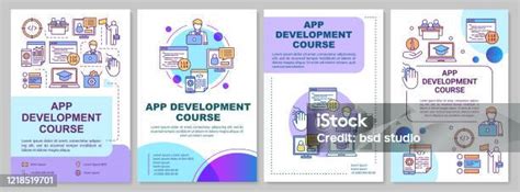 앱 개발 과정 브로셔 템플릿 모바일 프로그래밍 교육 전단지 소책자 전단지 인쇄 표지 디자인 선형 일러스트레이션 연례 보고서 광고