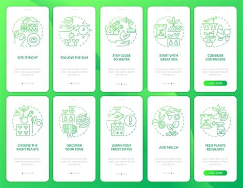 Premium Vector Gardening Tips Green Gradient Onboarding Mobile App Screen Set