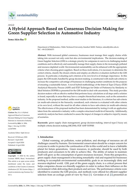 Pdf A Hybrid Approach Based On Consensus Decision Making For Green