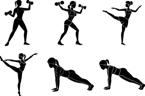 Fitness Workout Class Silhouette Poses Collection On White 55208383