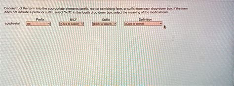 deconstruct the term into the appropriate elements prefix root or