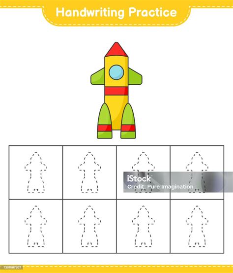 필기 연습 로켓의 라인을 추적합니다 교육 어린이 게임 인쇄 워크 시트 벡터 일러스트레이션 연습하기에 대한 스톡 벡터 아트 및