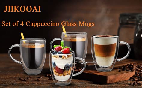 Set Of 4 Cappuccino Glass Mugsdouble Wall Insulated Coffee Mugsclear