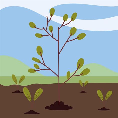 Premium Vector Growth Tree In The Field