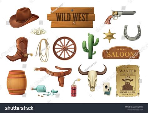 Wild West Symbols Cartoon Set Cowboy Stock Vector Royalty Free