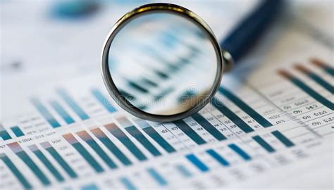 Magnifying Glass Examining Blue Bar Chart Data On Paper Stock Illustration Illustration Of