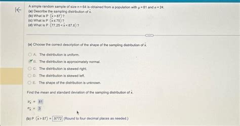 solved a simple random sample of size n 64 is obtained from